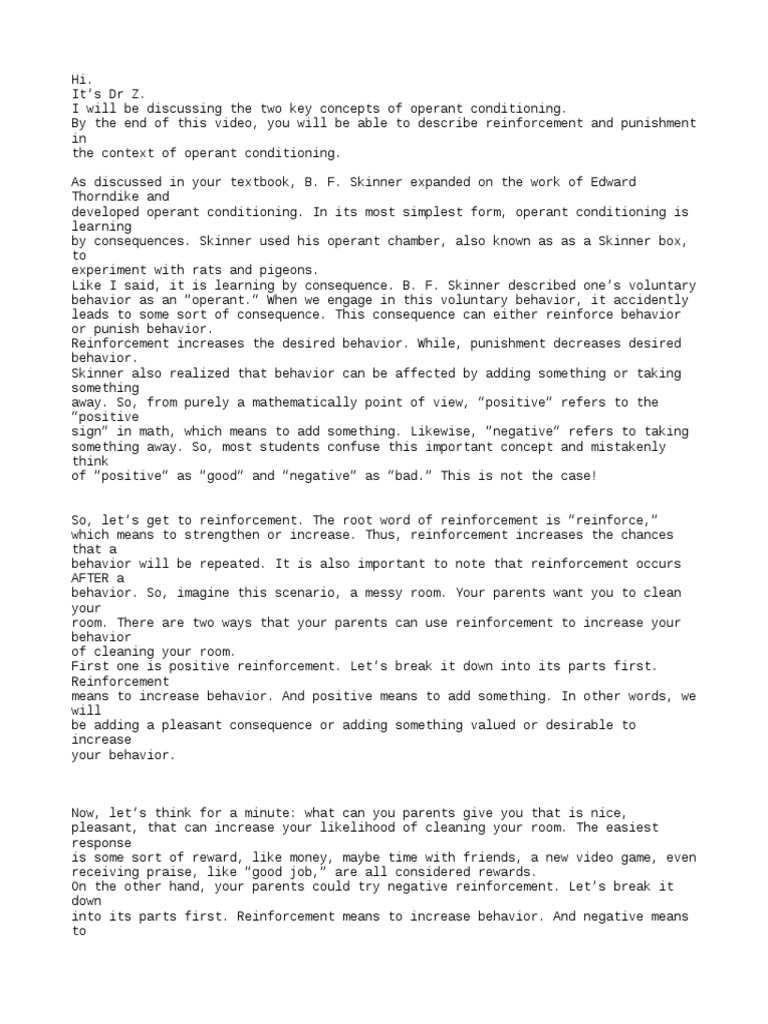 Operant Script | PDF | Reinforcement | Behaviorism