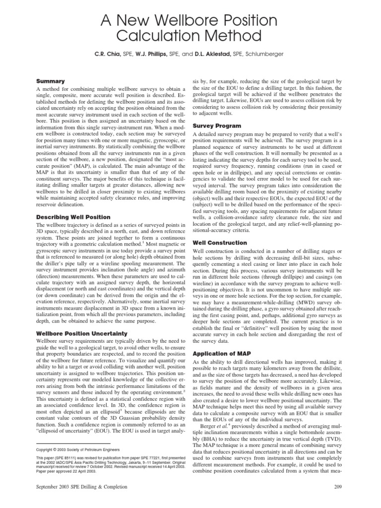A New Wellbore Position Calculation Method: C.R. Chia, SPE, W.J ...