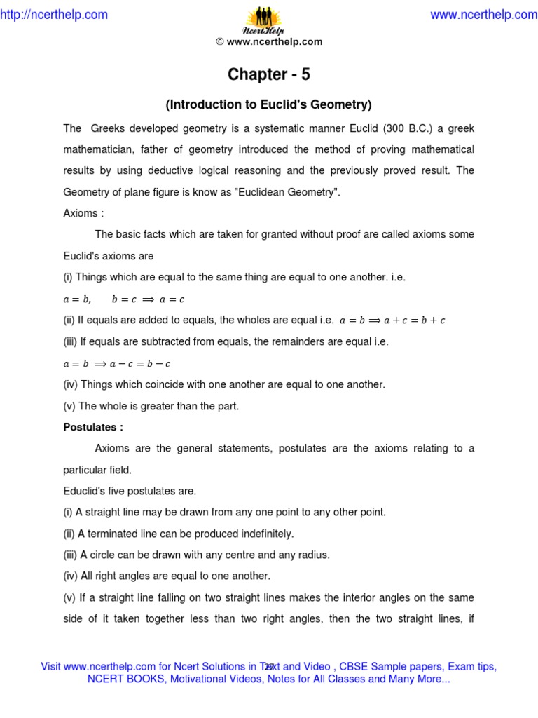 Chapter - 5: (Introduction To Euclid's Geometry) | PDF | Axiom | Line ...