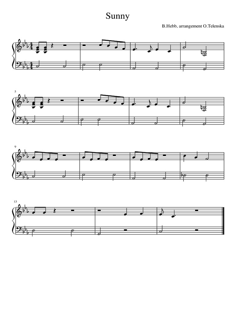 Sunny Sheet Music Arrangement | PDF