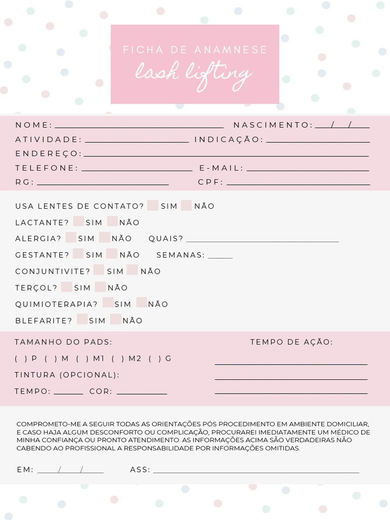 Anamnese Simplificada para Lash Lifting | PDF