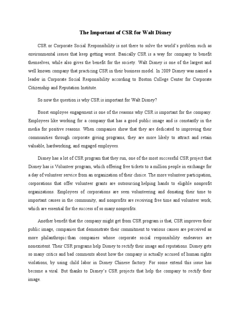 The Important of CSR For Walt Disney | PDF | The Walt Disney Company ...