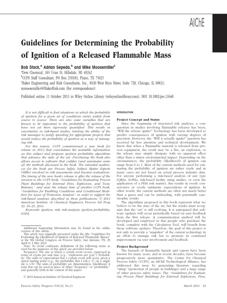 Ignition Probability Guidelines for Flammables | PDF | Risk | Combustion
