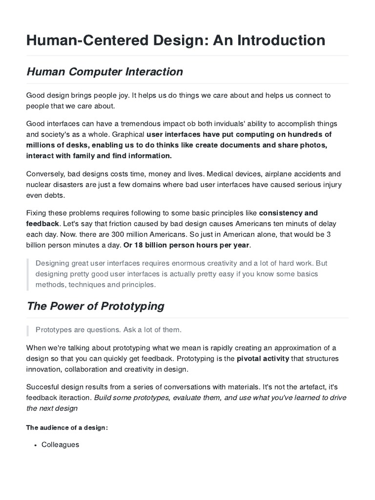 Introduction To Human Centered Design (HCI) (Notes) (Coursera) | PDF ...