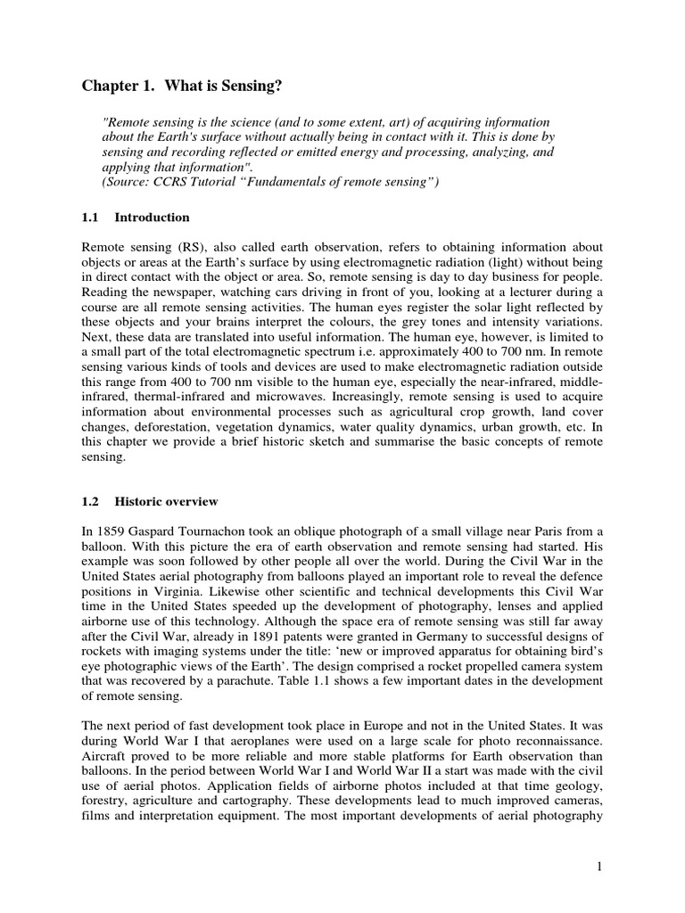 Chapter 1. What Is Sensing? | PDF | Remote Sensing | Electromagnetic Radiation