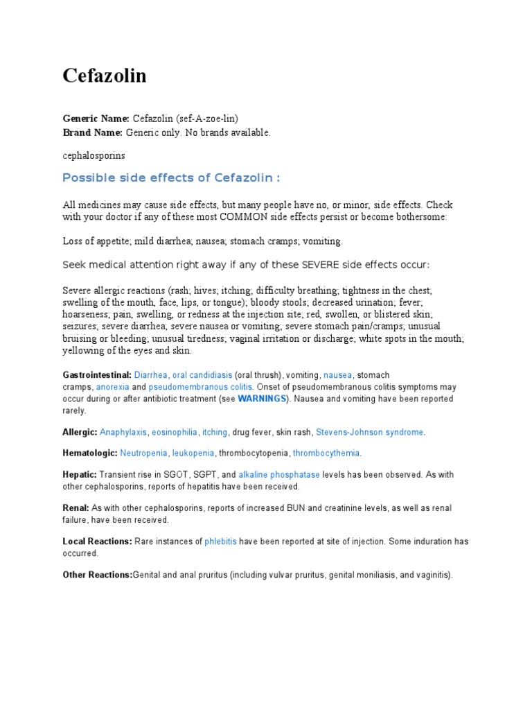 Cefazolin: Possible Side Effects of Cefazolin | PDF | Streptococcus ...