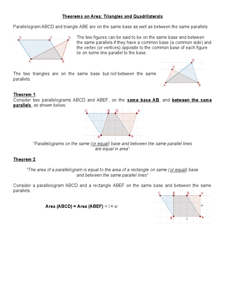 Area Theorem Triangles and Quadrilaterals | PDF | Triangle | Area