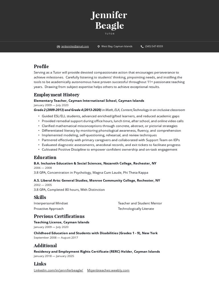 Experienced Cayman Islands Tutor | PDF