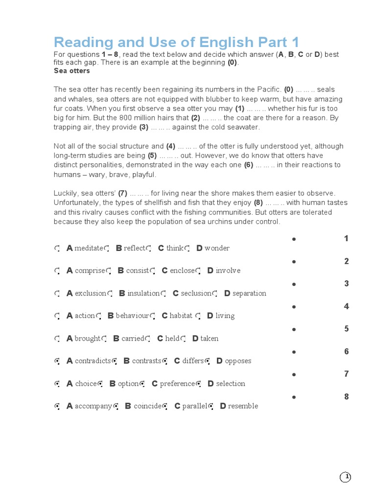 Reading and Use of English CAE | PDF | Otter