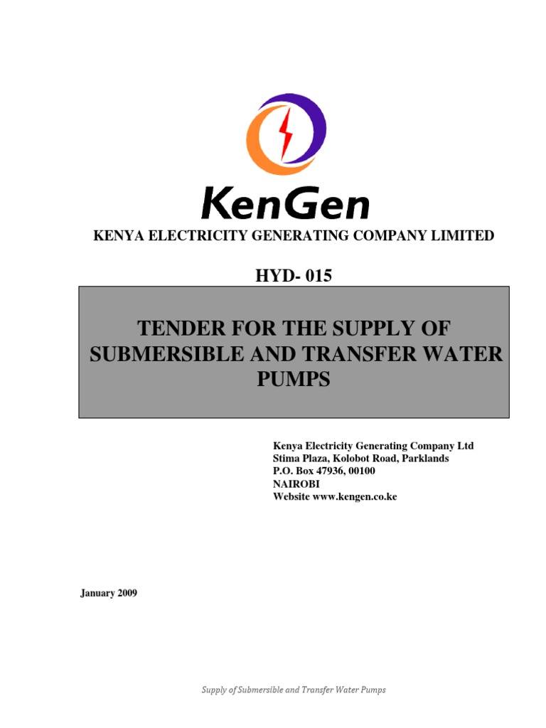 Tender For The Supply of Submersible and Transfer Water Pumps | PDF ...