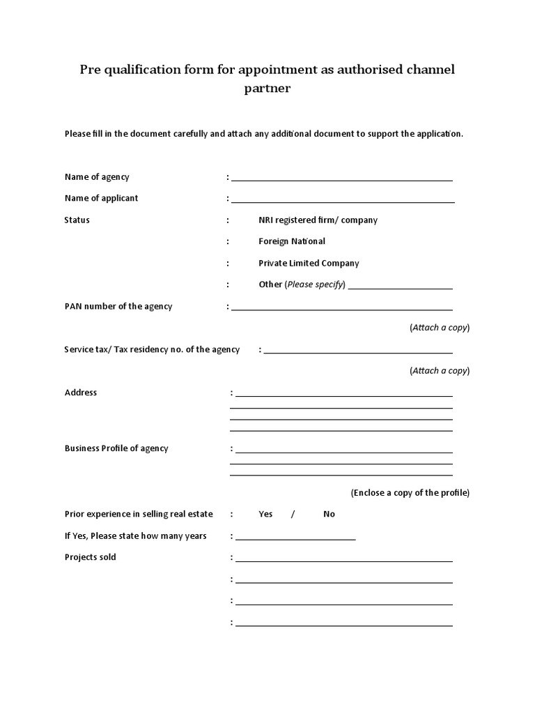 Pre Qualification Form For CP | PDF