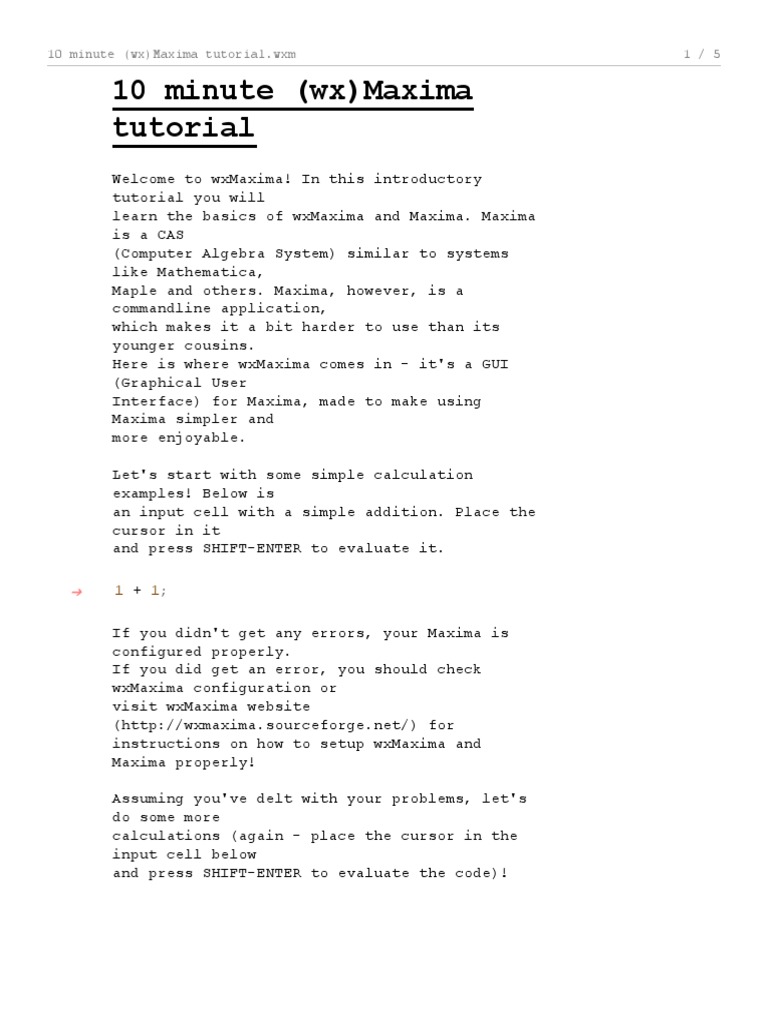 10 Minute (WX) Maxima Tutorial - WXM 1 / 5 | PDF | Matrix (Mathematics) | Algebra