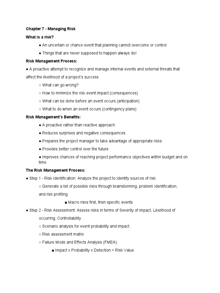 Chapter 7 - Managing Risk What Is A Risk? | PDF | Risk | Risk Management