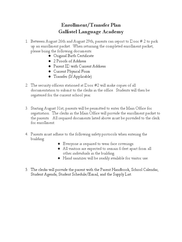 Enrollment Transfer Plan | PDF