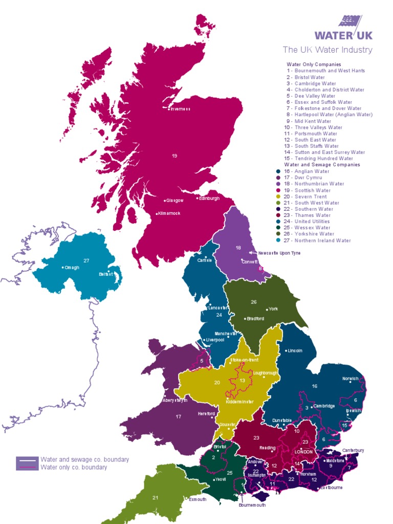 A4 The Uk Water Industry Map | PDF | Companies | Water Supply And ...