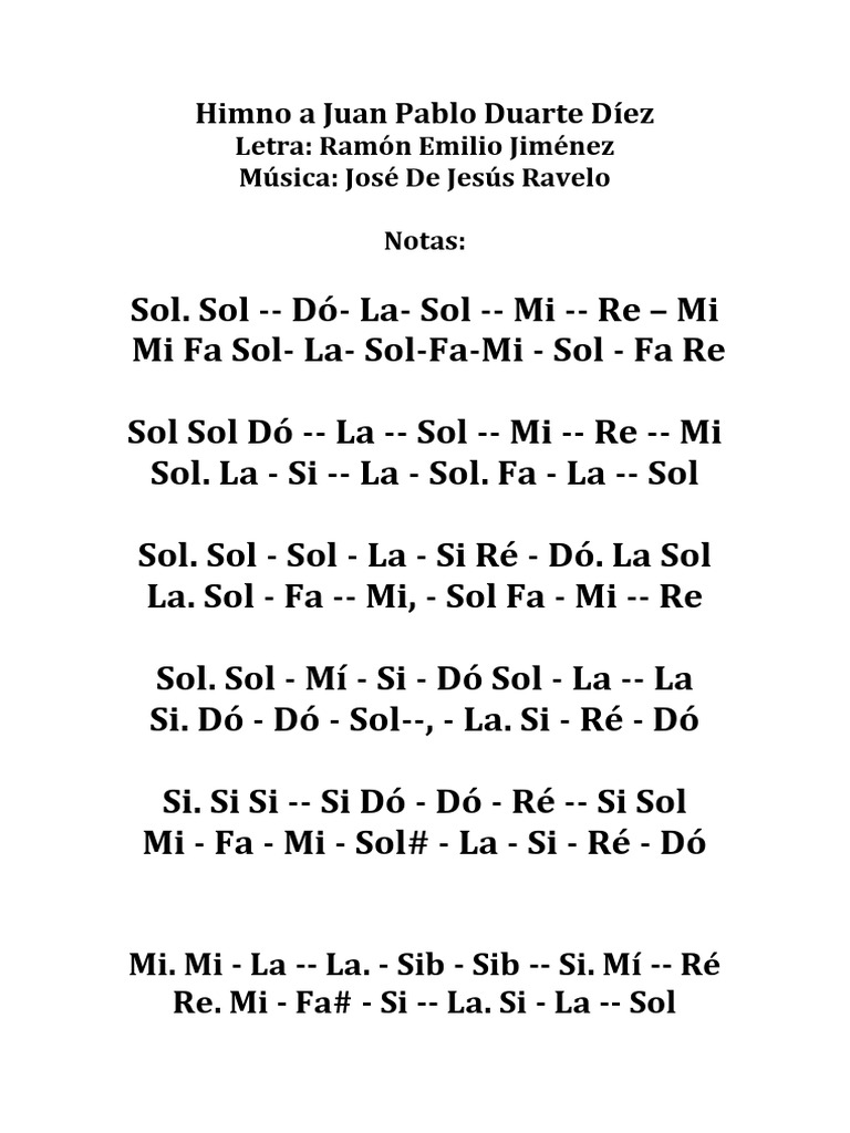 Himno A Juan Pablo Duarte Díez-Notas | PDF
