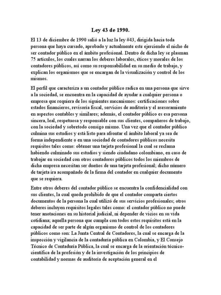Resumen Ley 43 de 1990 | PDF | Contador | Contabilidad