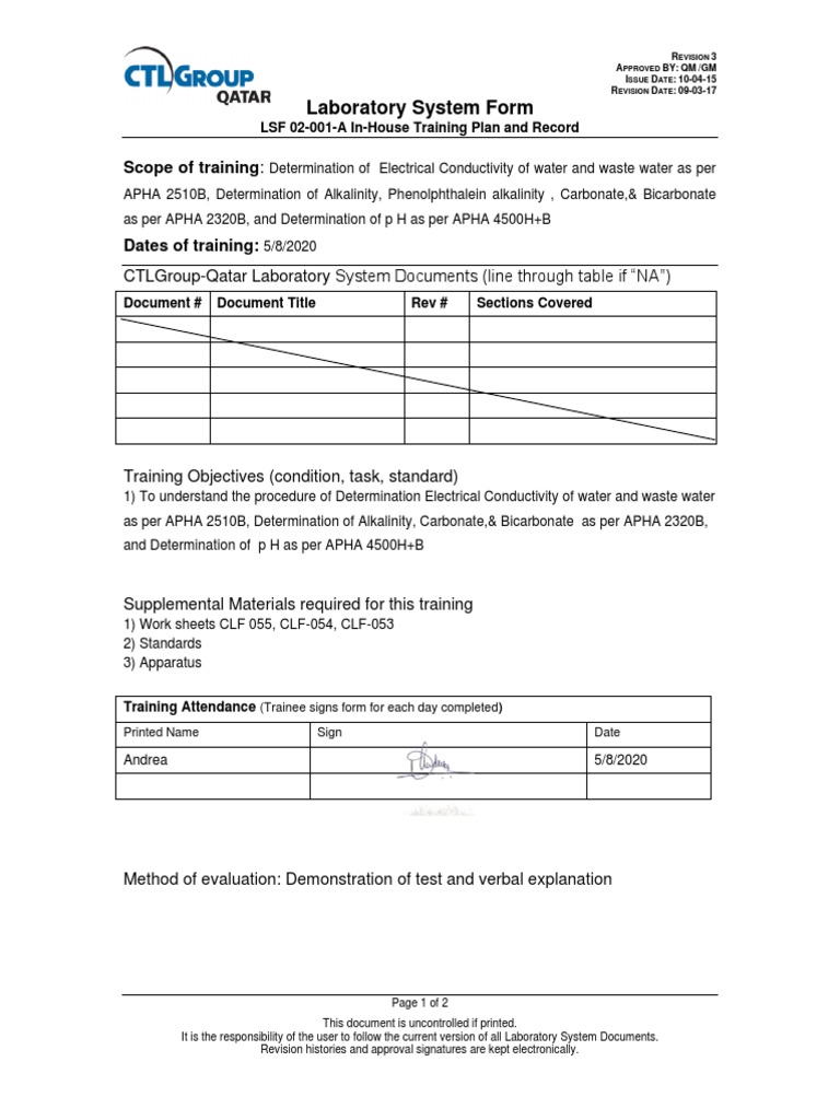Water Test Training Record | PDF | Alkalinity | Business