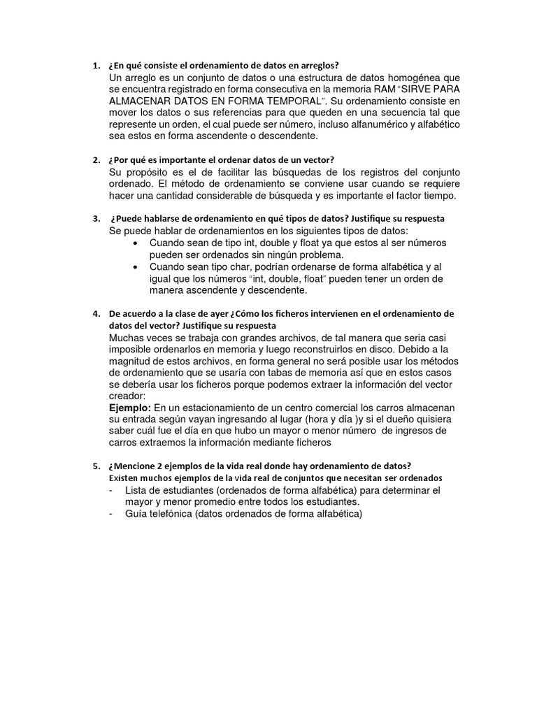 En Qué Consiste El Ordenamiento de Datos en Arreglos | PDF