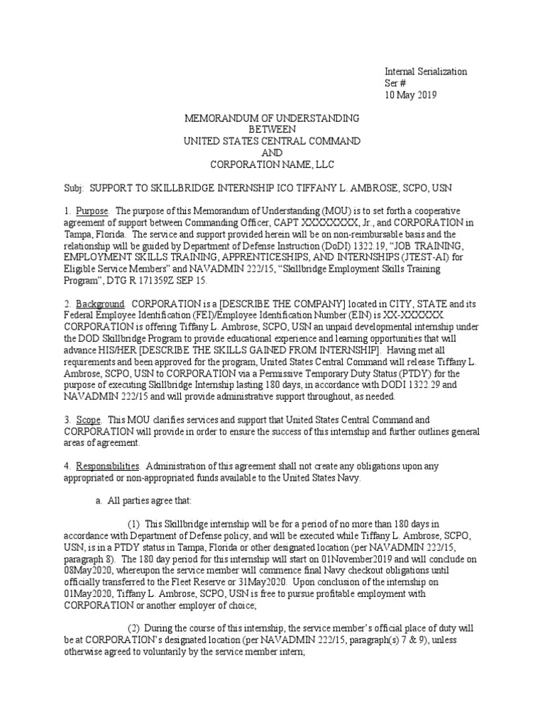 Skillbridge MOU Template | PDF | Internship | Job Hunting