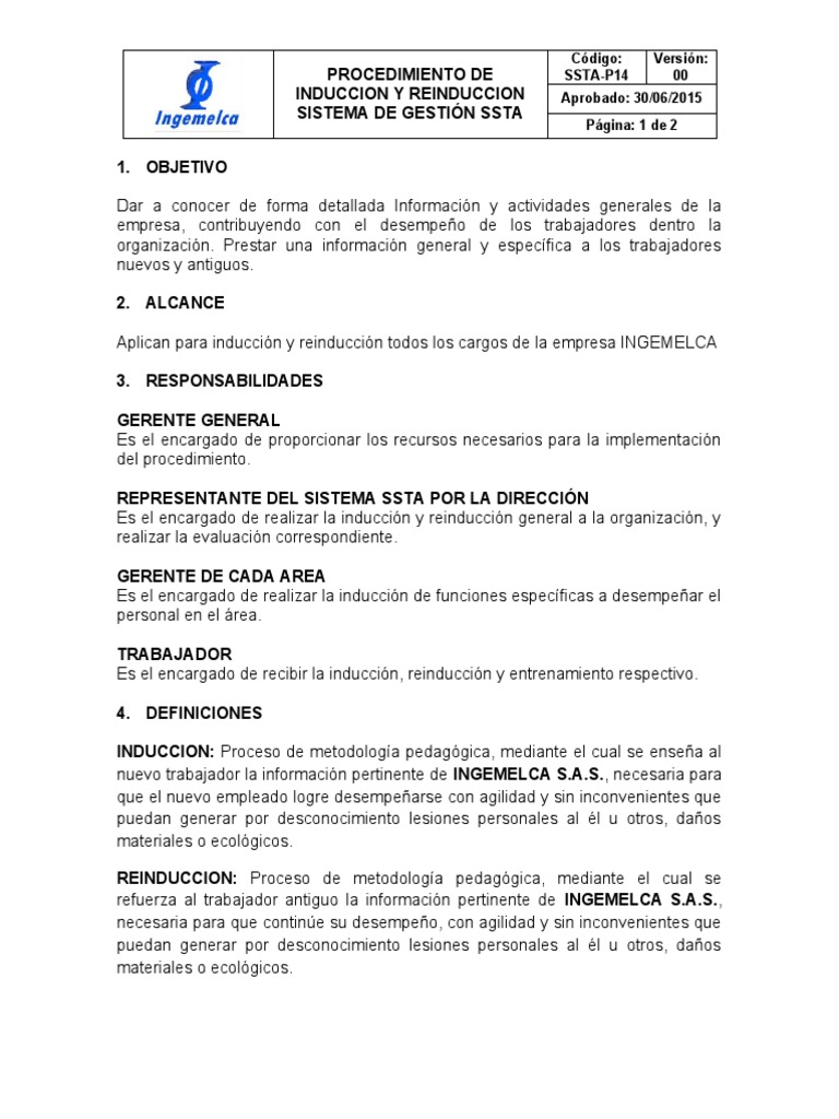 Procedimiento Induccion y Reinduccion | PDF | Información | Business