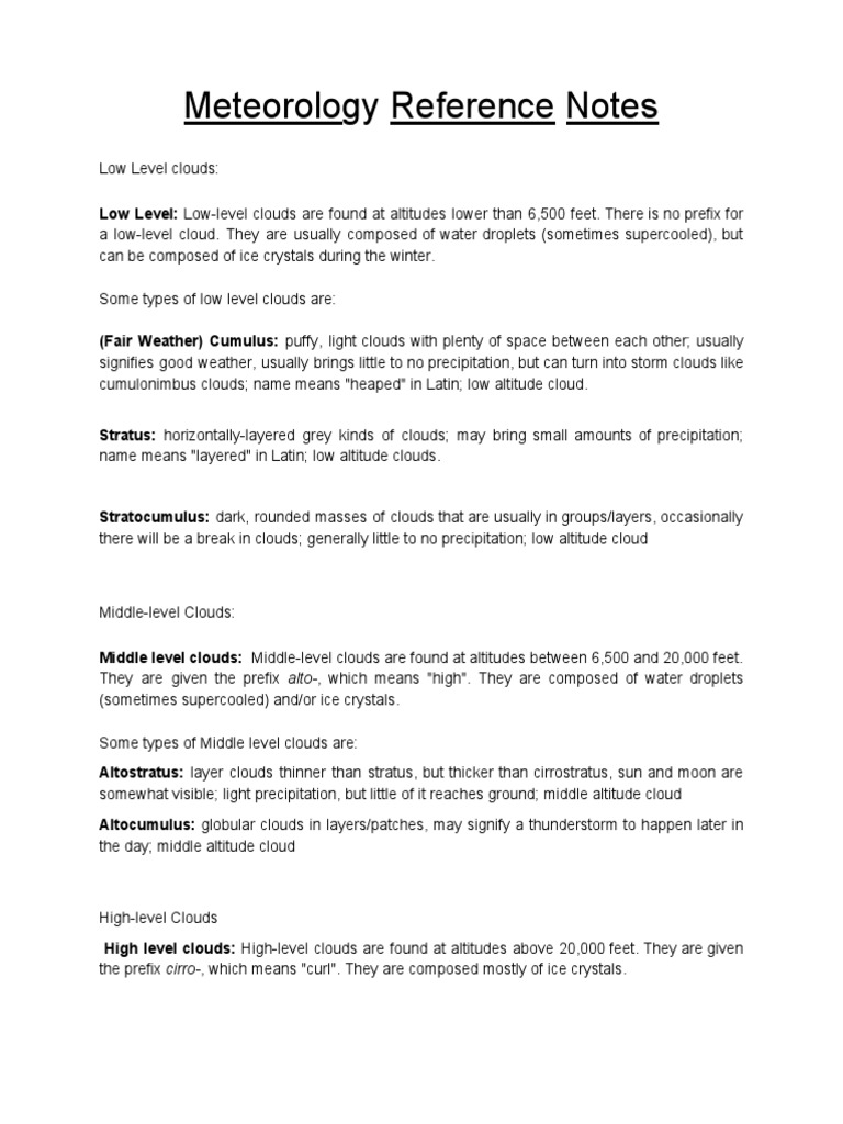 Meteorology Reference Notes | PDF | Atmospheric Circulation | Cloud