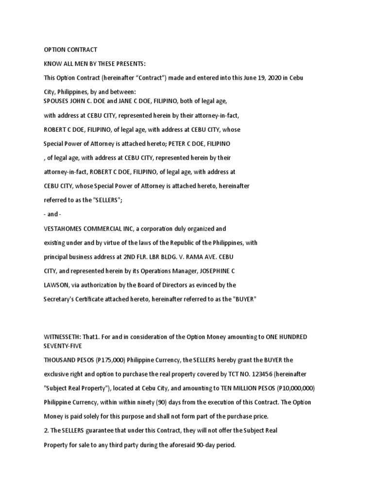 OPTION CONTRACT-editable | PDF | Option (Finance) | Deed