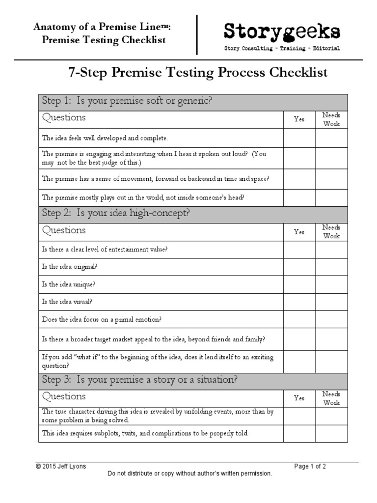 7-Step Premise Testing Process Checklist: Step 1: Is Your Premise Soft ...
