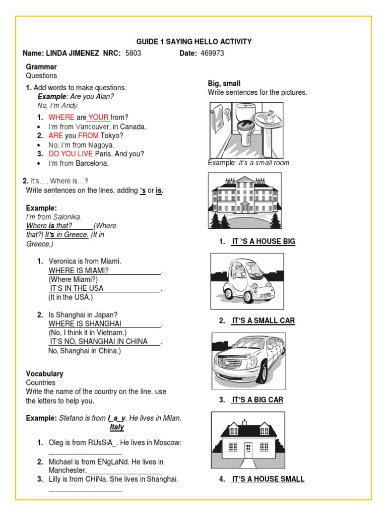 Activity 1 Saying Hello | PDF