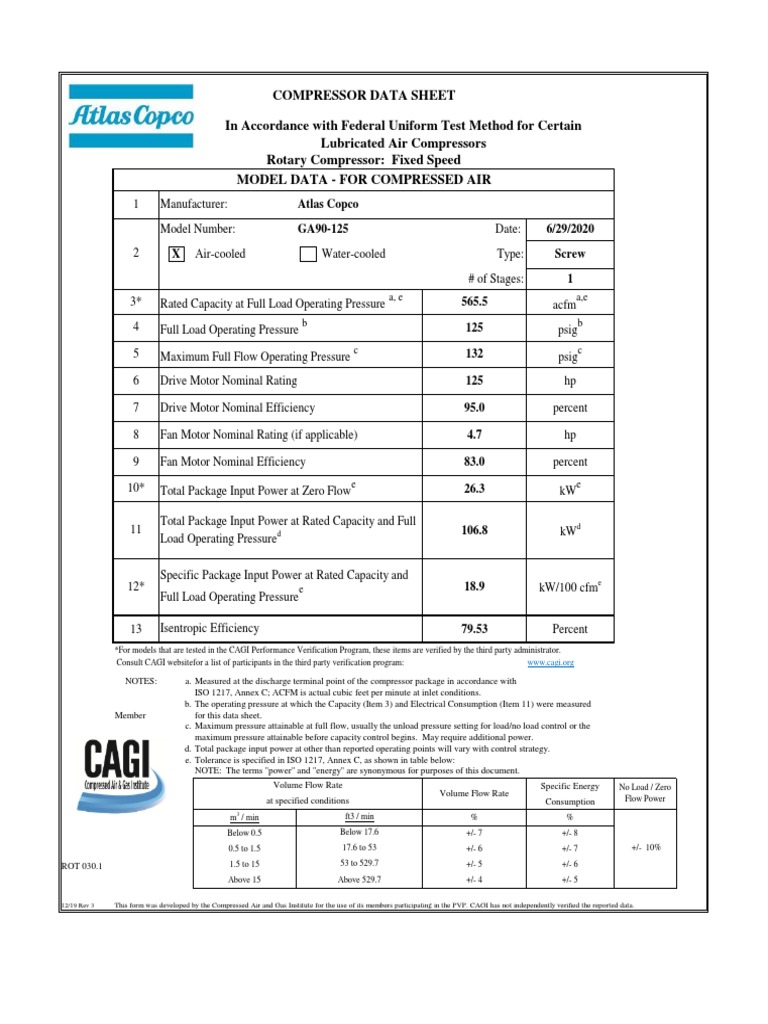 Atlas Copco GA90-125 Compressor Data | PDF | Mechanical Engineering ...