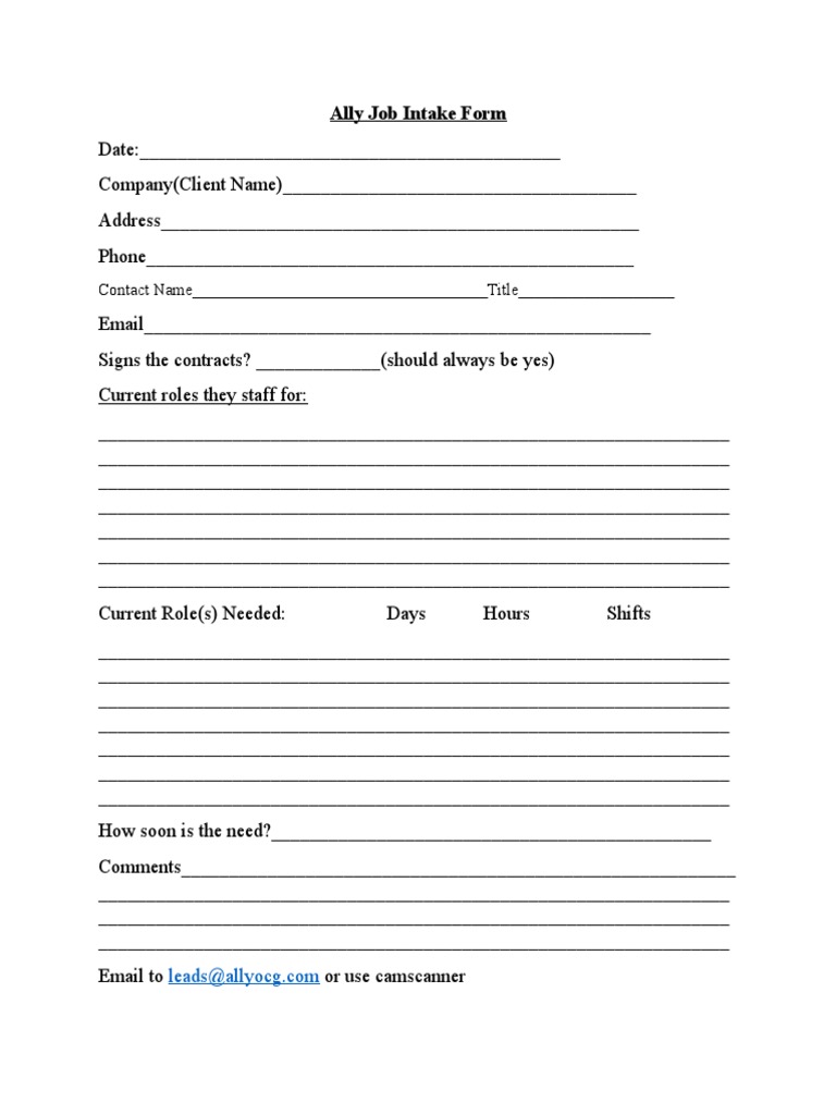 Ally Job Intake Form: Contact Name - Title | PDF