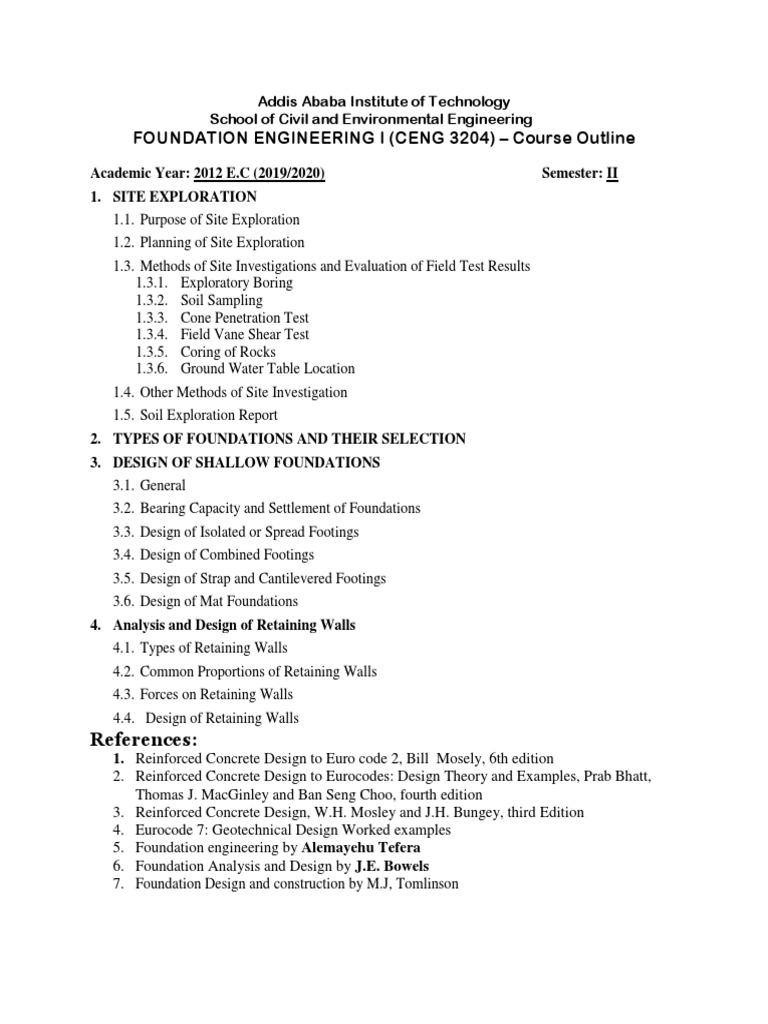 Course Outline - CEng 3204 - Foundation Engineering I - 2020 PDF | PDF ...
