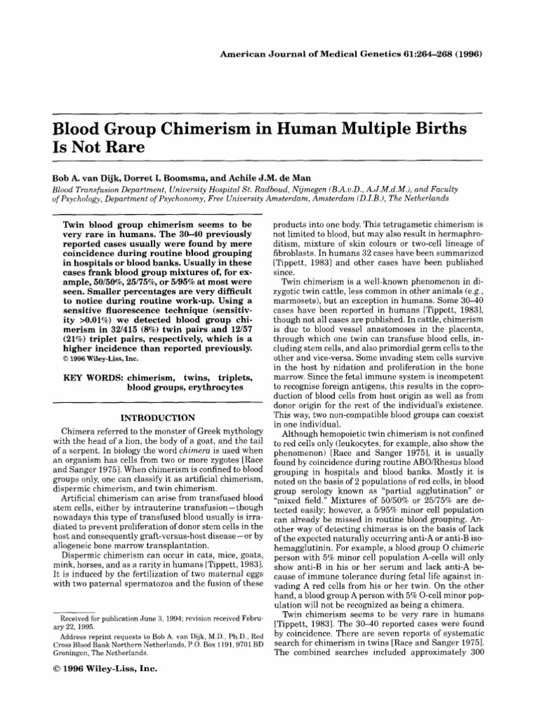 Blood Group Chimerism in Twins Study | PDF | Blood Type | Twin