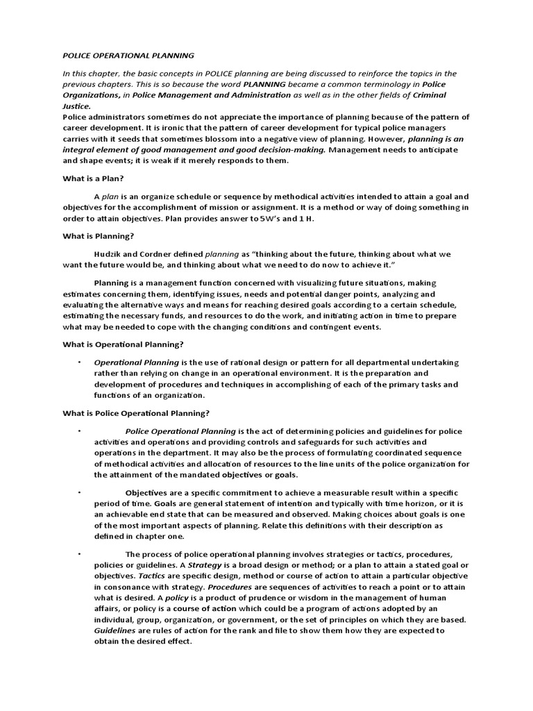 Police Operational Planning Essentials | PDF | Strategic Planning | Goal