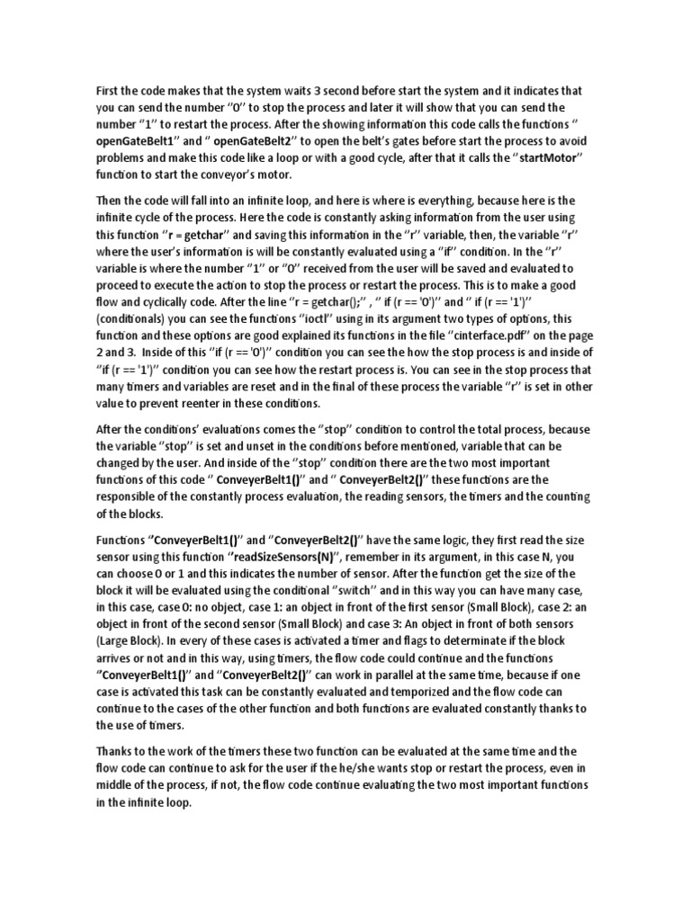Conveyor belt control code breakdown and explanation | PDF | Control Flow | Subroutine