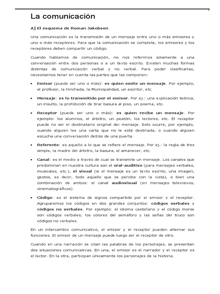 Esquema de Roman Jakobson | PDF | Comunicación no verbal | Comunicación