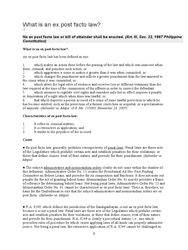 What Is An Ex Post Facto Law | PDF | Ex Post Facto Law | Constitutional Law