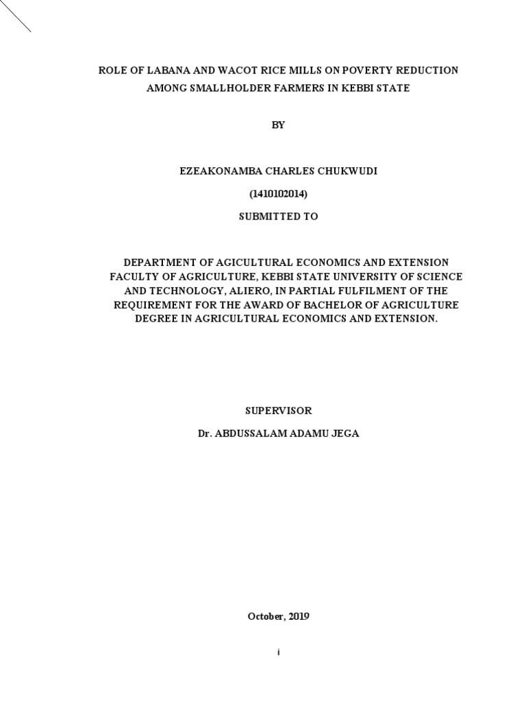 The Role of Labana and Wacot Rice Mill On Poverty Reduction Among ...
