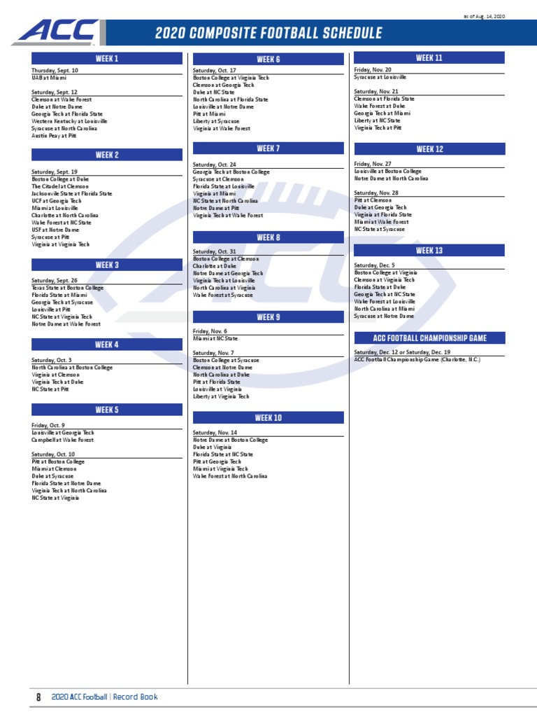 ACC Football Schedule | PDF | Atlantic Coast Conference | Clemson ...