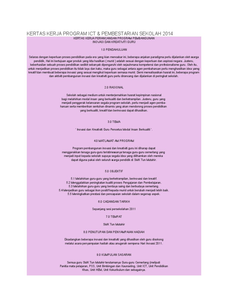 Kertas Kerja Program Ict | PDF