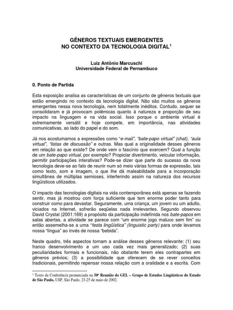 Gêneros Textuais Digitais Emergentes | PDF | Internet | Gênero