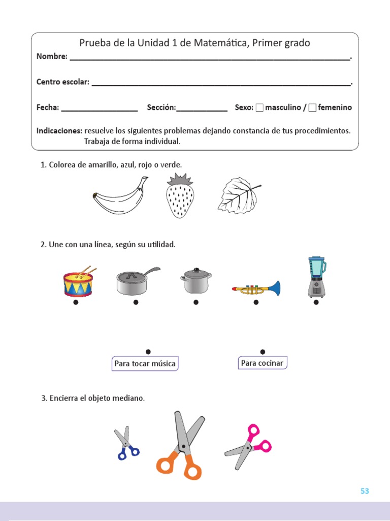 Prueba de La Unidad 1 de Matemática, Primer Grado | PDF | Ocio | Deportes