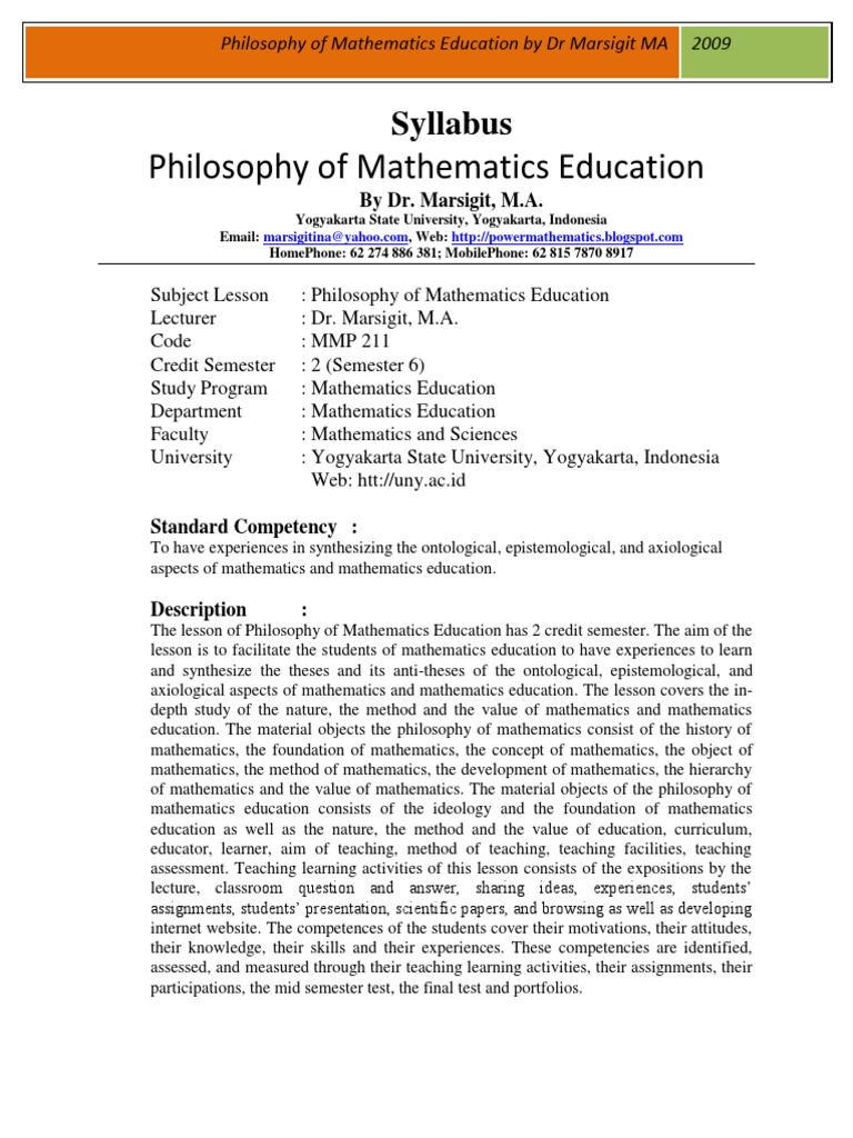 Philosophy of Mathematics Education: Syllabus | PDF | Teachers ...