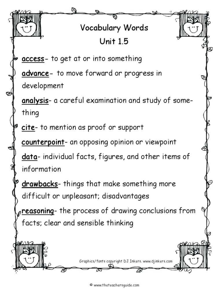 Vocabulary Words Unit 1.5 | PDF