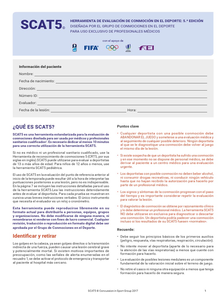 Scat5 Sport Concussion Assessment Tool | PDF | Coma | Diagnostico medico
