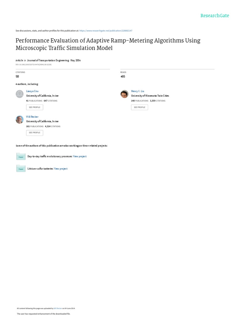 Performance Evaluation of Adaptive Ramp-Metering A | PDF | Transport | Land Transport