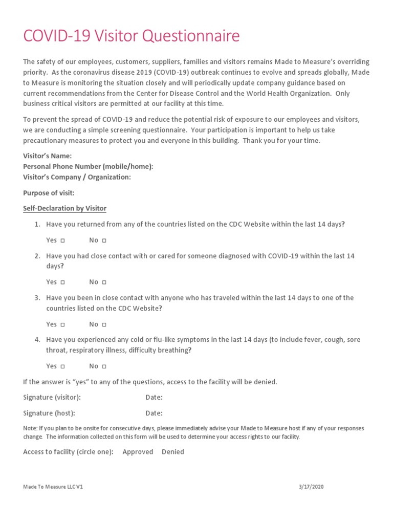 Made To Measure - COVID 19 Questionnaire PDF | PDF | Career & Growth ...
