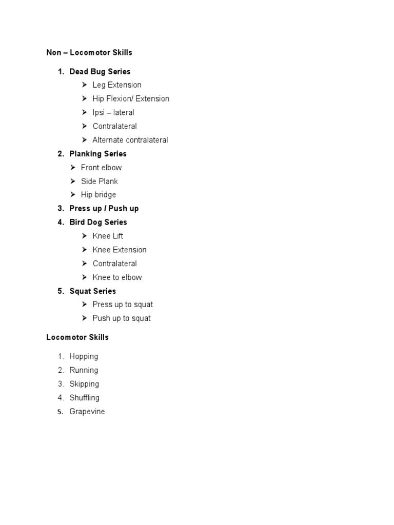 Locomotor and Non Locomotor Skills | PDF