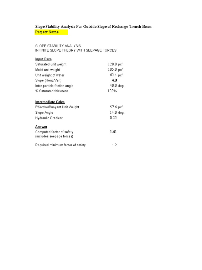 Slope Stability Analysis For Outside Slope of Recharge Trench Berm ...