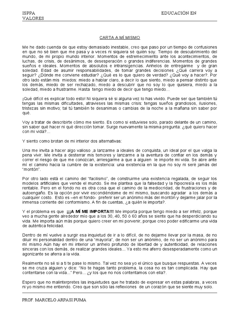 Carta de reflexión a mí mismo | PDF